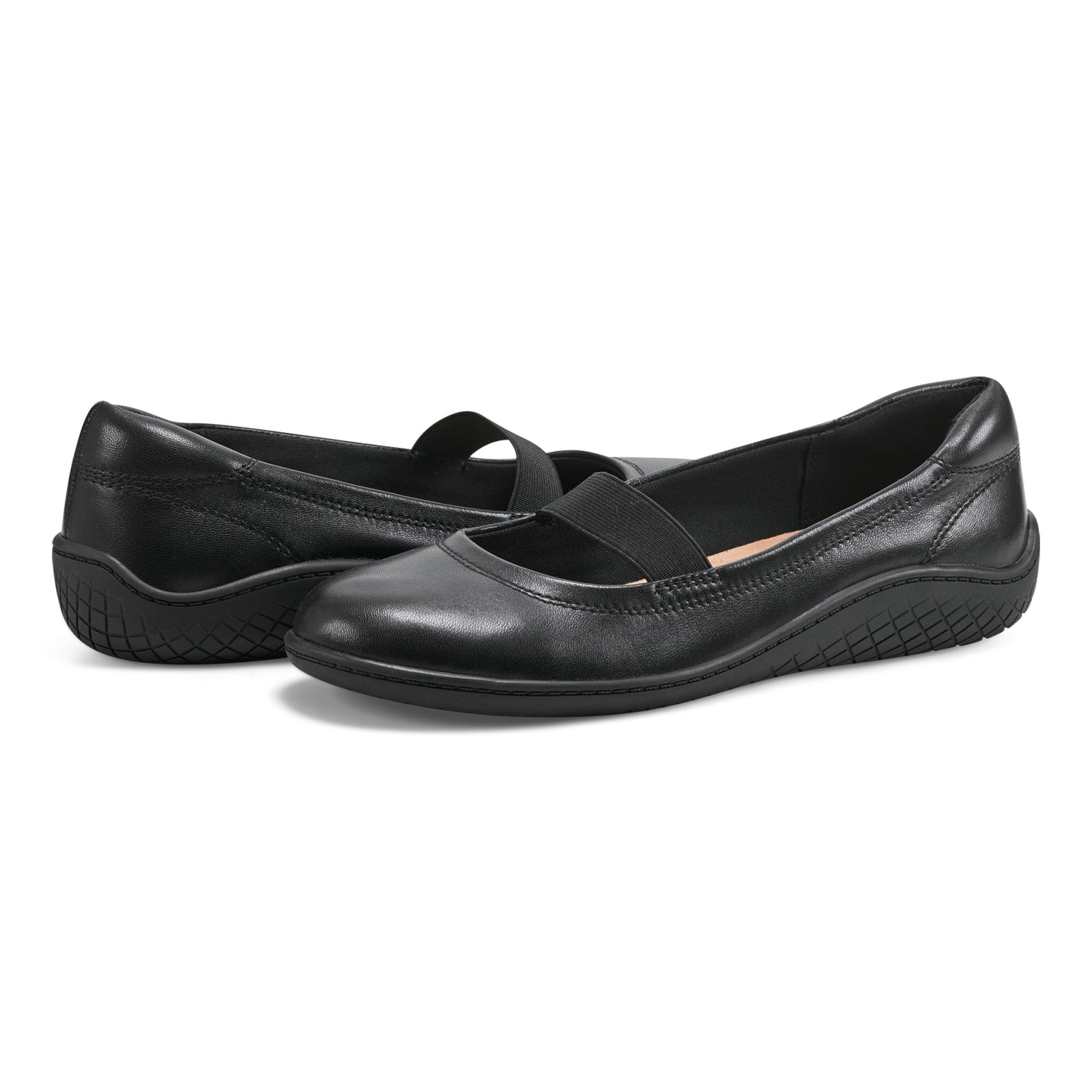 Women's Golden Mary Jane Casual Ballet Flats - Black Leather | Easy Spirit